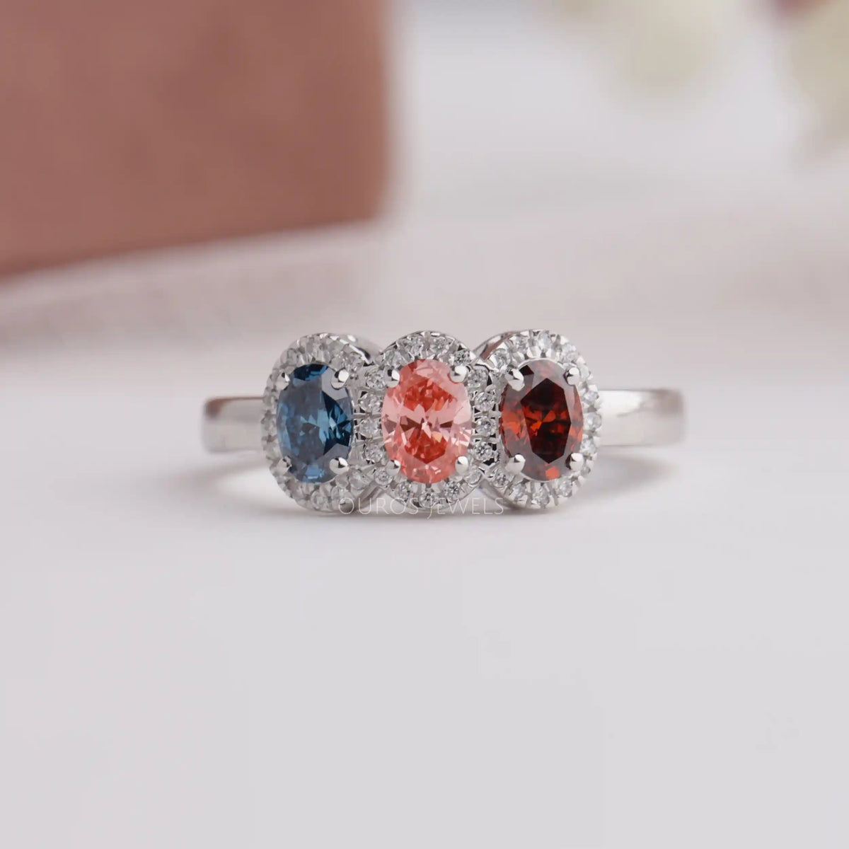 Tri Color Diamond Engagement Ring — Ouros Jewels