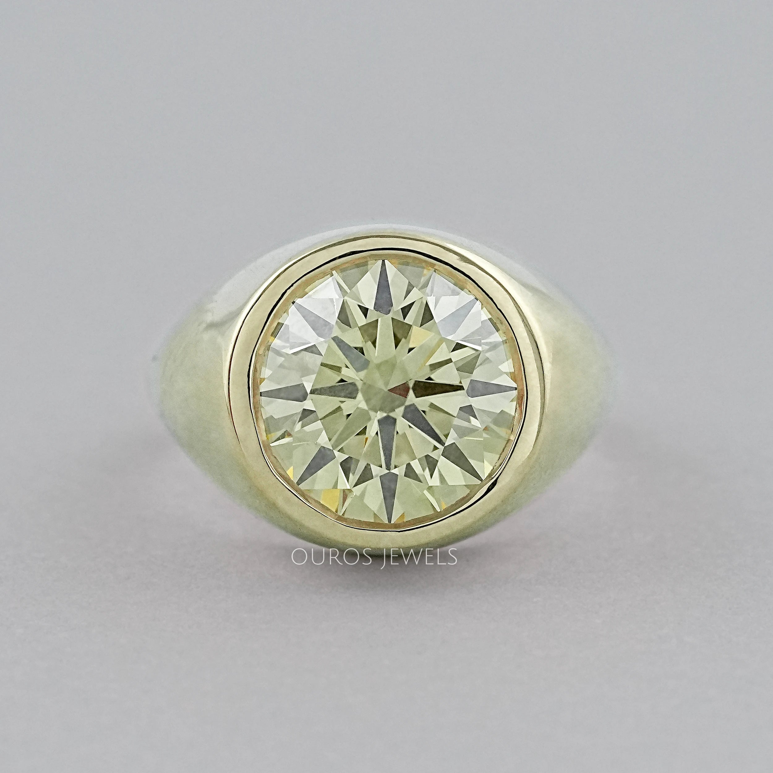 Fancy Yellow Round Diamond Bezel Set Signet Ring – Ouros Jewels