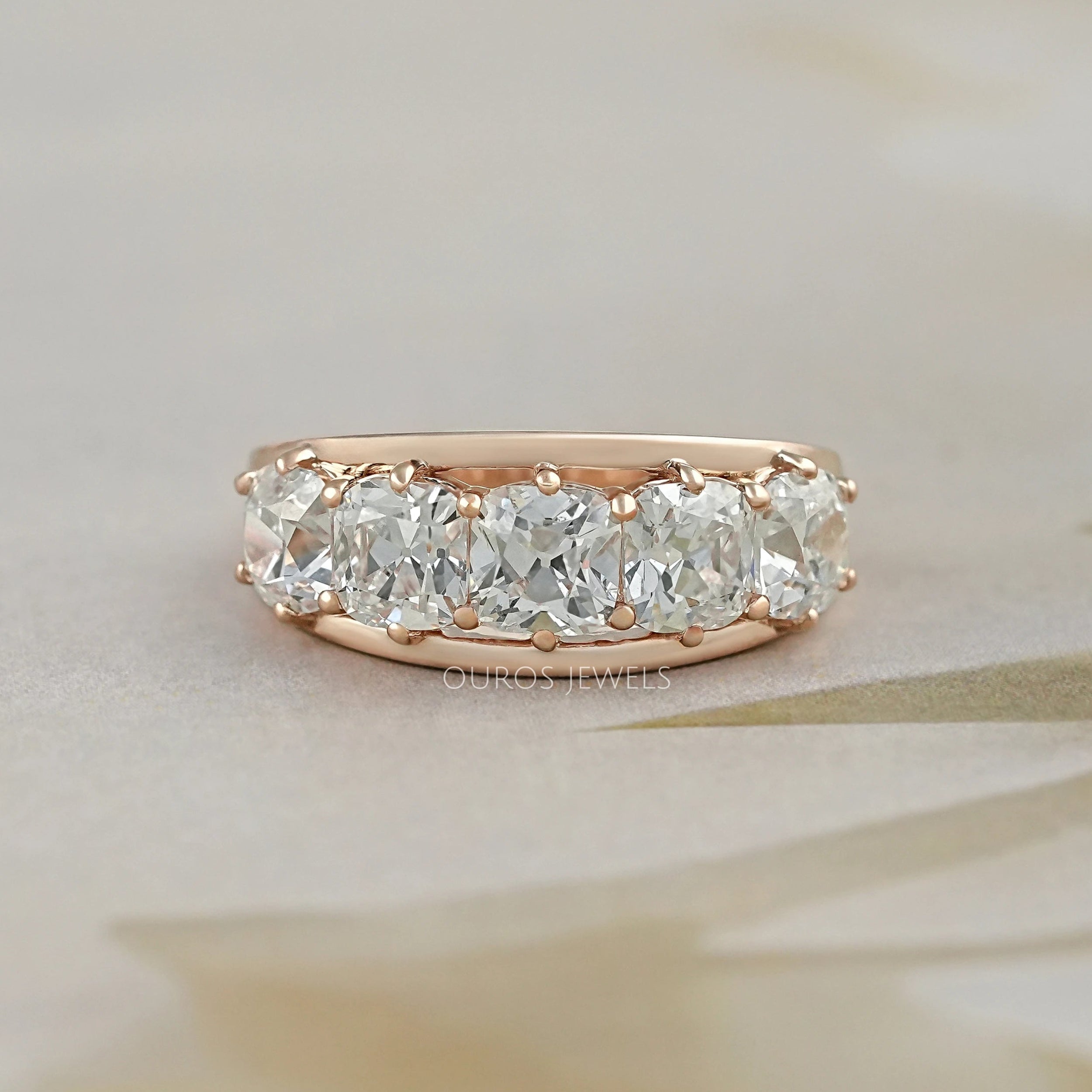 Five Stone Old Mine Cushion Diamond Ring – Ouros Jewels