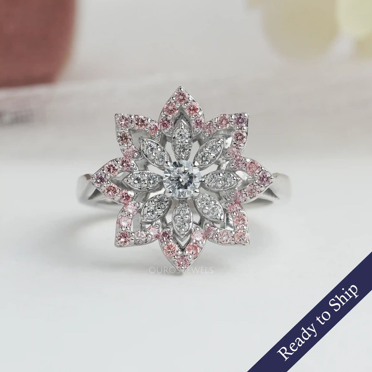 Round Diamond Floral Style Engagement Ring — Ouros Jewels