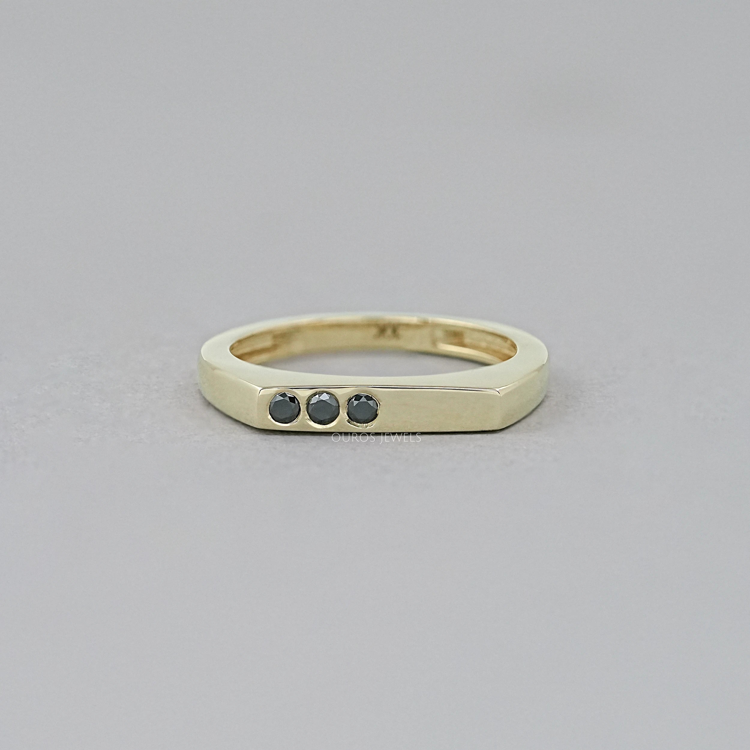 Black Round Diamond Flush Set Signet Ring – Ouros Jewels
