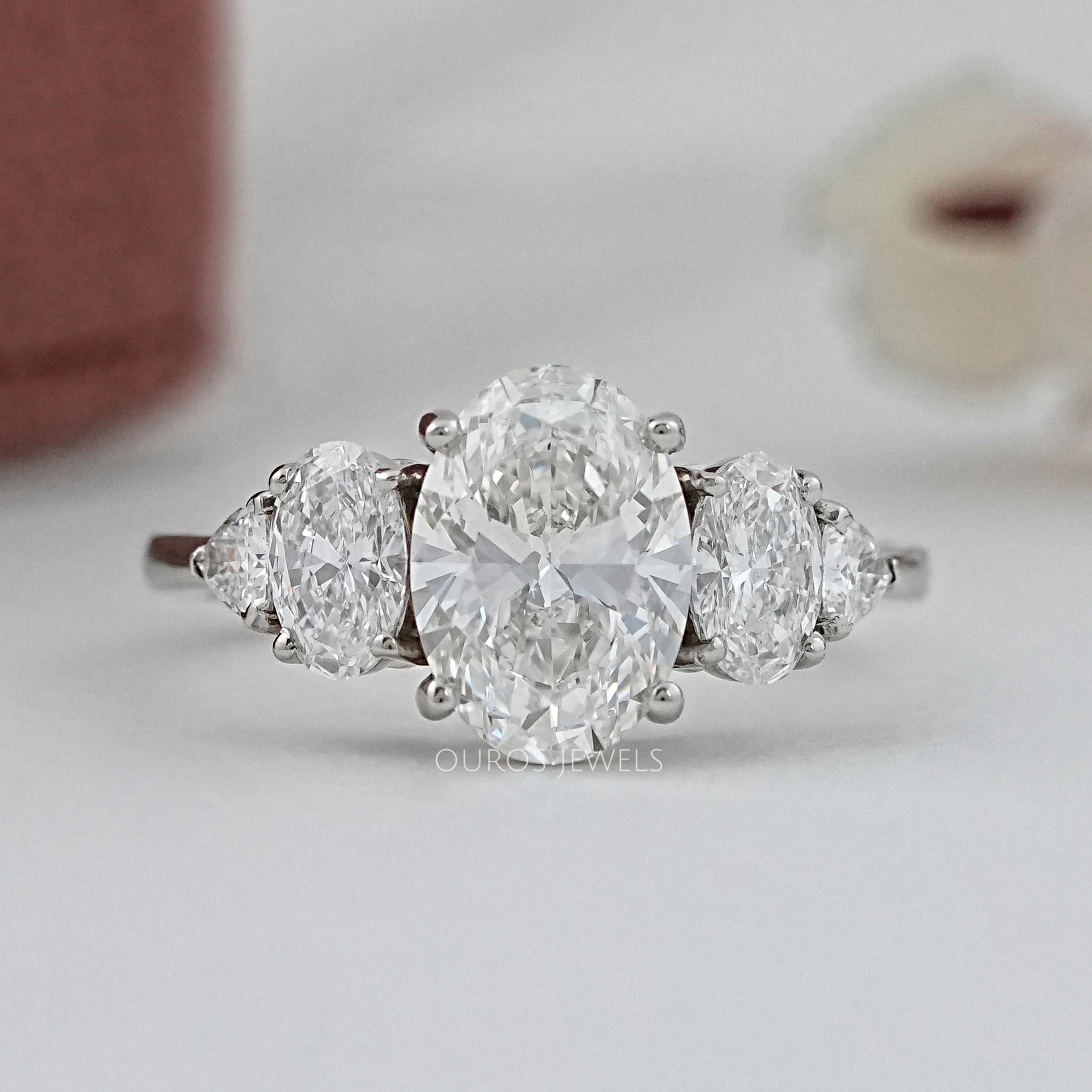 Oval And Trillion Lab Diamond Five Stone Engagement Ring – Ouros Jewels