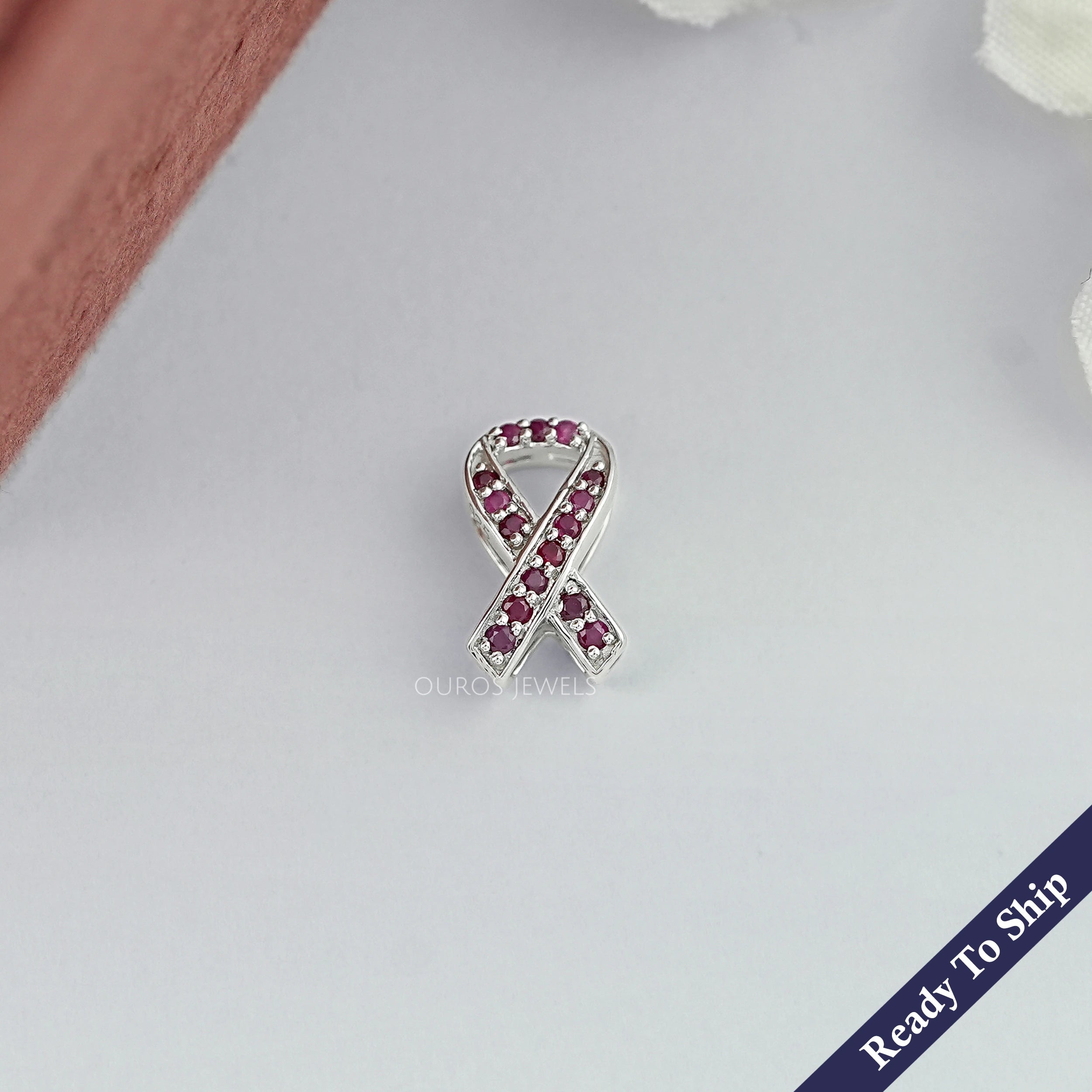 Red Round Gemstone Cancer Ribbon Pendant – Ouros Jewels