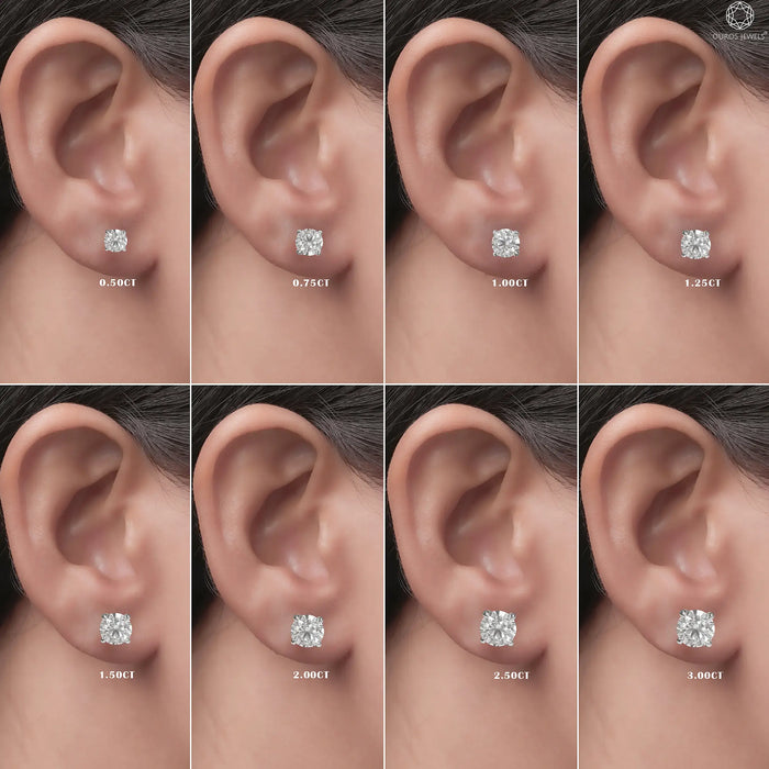 Buy Round Cut Lab Grown Diamond Stud | 25% Off — Ouros Jewels