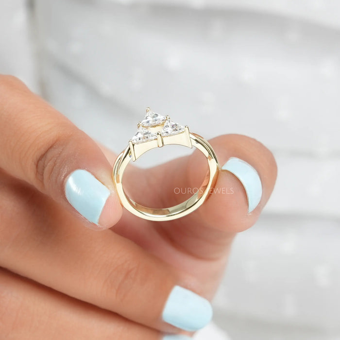 3 Stone Triangle Cut Engagement Ring | Ouros Jewels