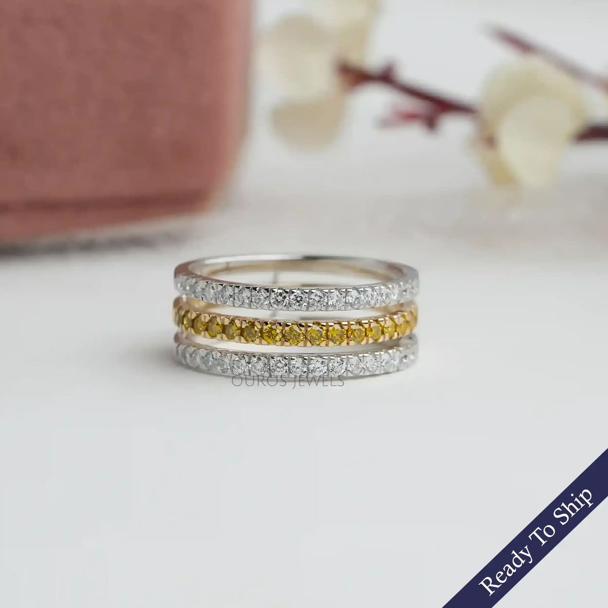 Triple Row Colored Diamond Rings | Ouros Jewels