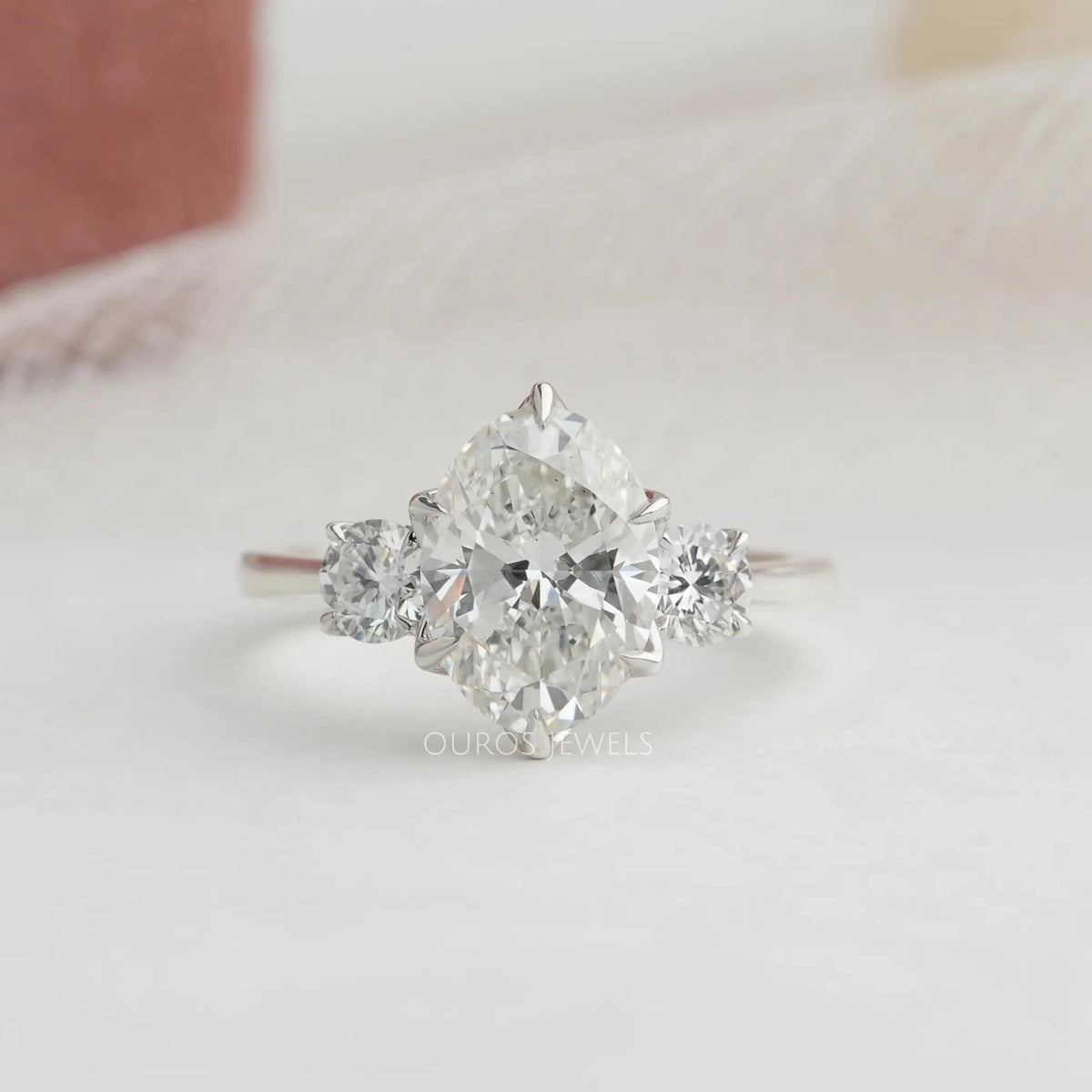Three Stone Oval Engagement Ring — Ouros Jewels