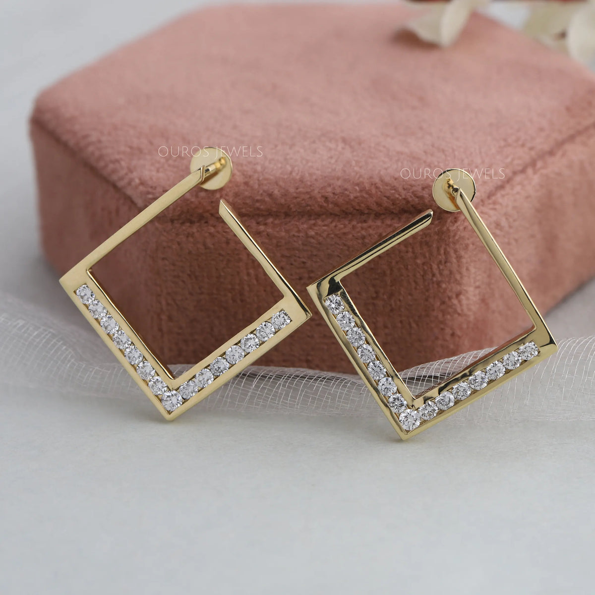 Square Round Diamond Hoop Earrings — Ouros Jewels